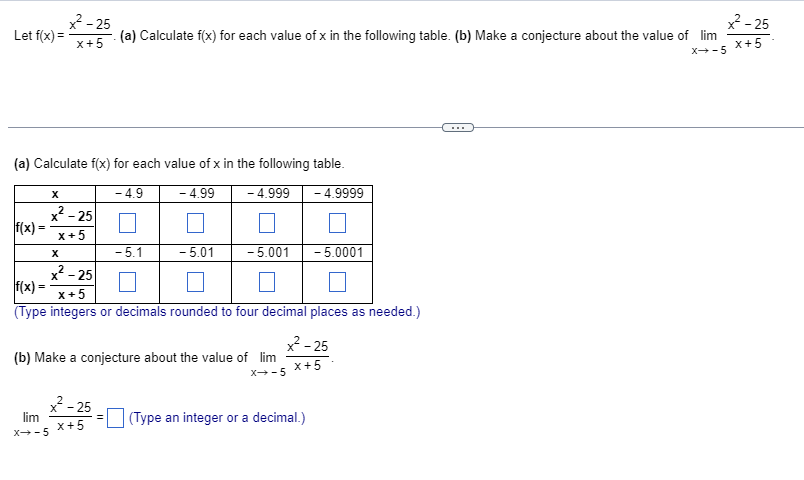 Solved Let f(x)=x+5x2−25. (a) Calculate f(x) for each value | Chegg.com