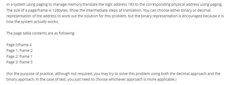 In a system using paging to manage memory,translate | Chegg.com