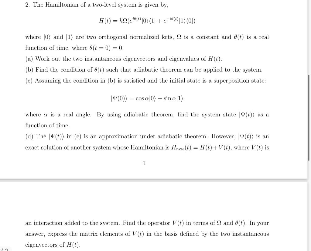 Solved The Hamiltonian of a two-level system is given by, | Chegg.com
