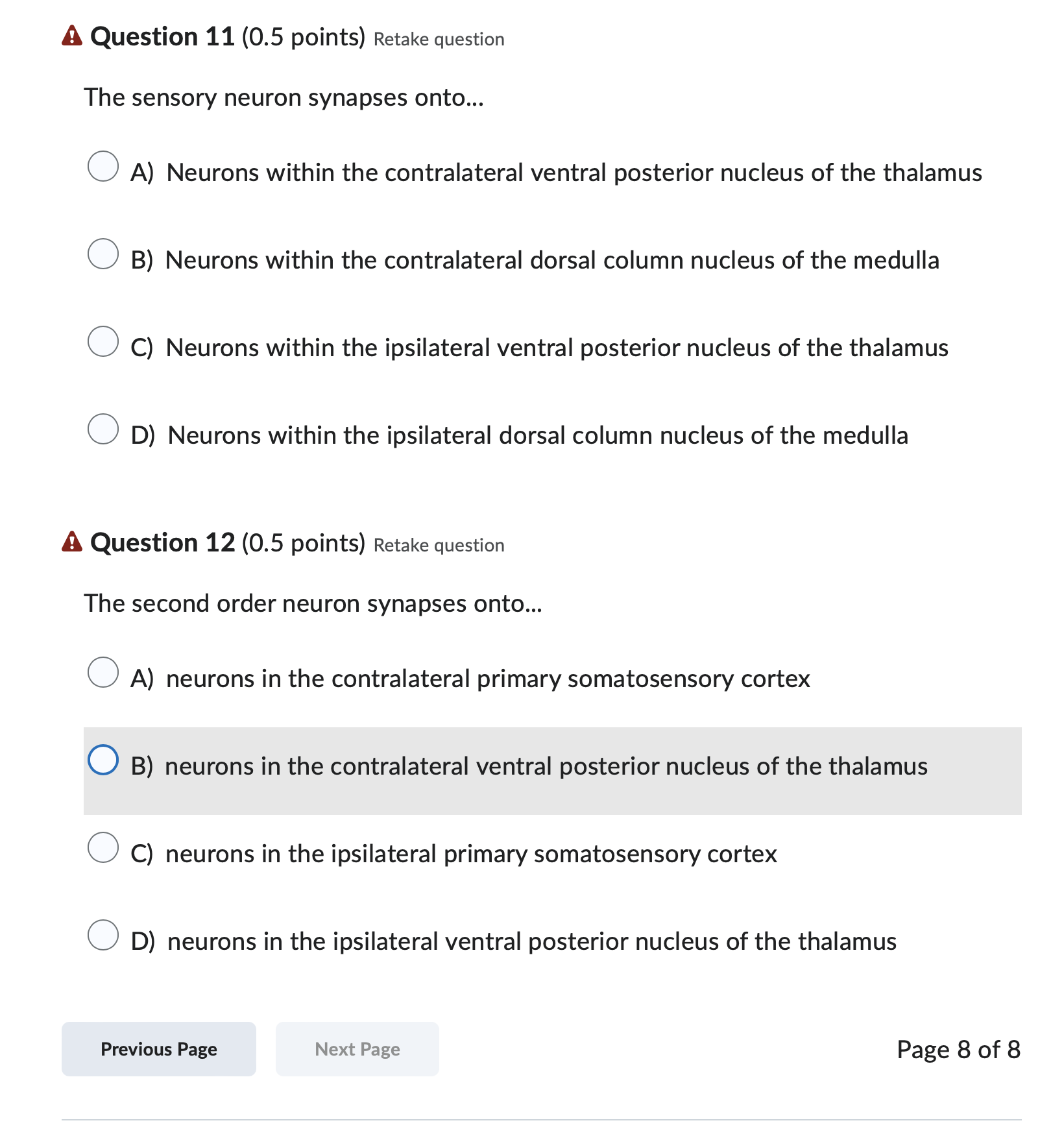 Solved Question 11 (0.5 points) Retake question The sensory | Chegg.com Solved Question 11 (0.5 points) Retake question The sensory | Chegg.com