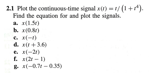 Solved Plot the continuous-time signal x(t) = t / (1+t4). | Chegg.com