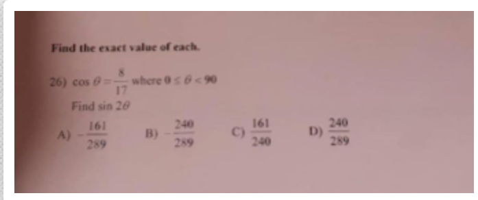 Solved Find the exact value of each 26) cos θ where 0 θ