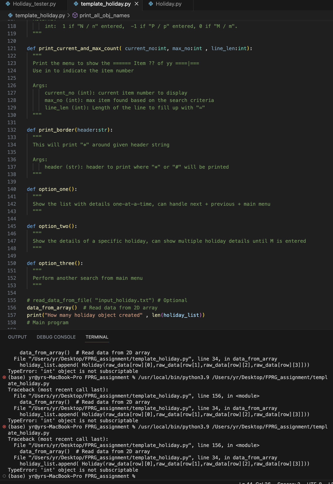Solved Holiday_tester.py template_holiday.py >⊗ | Chegg.com