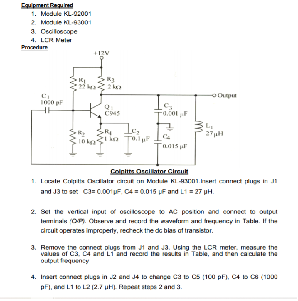 Solved Equipment Required 1. Module KL-92001 2. Module | Chegg.com