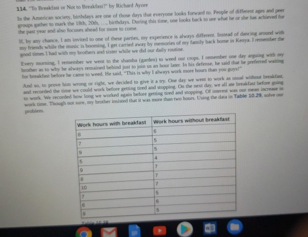 Solved 114. To Breakfast or Not to Breakfast?" by Richard | Chegg.com