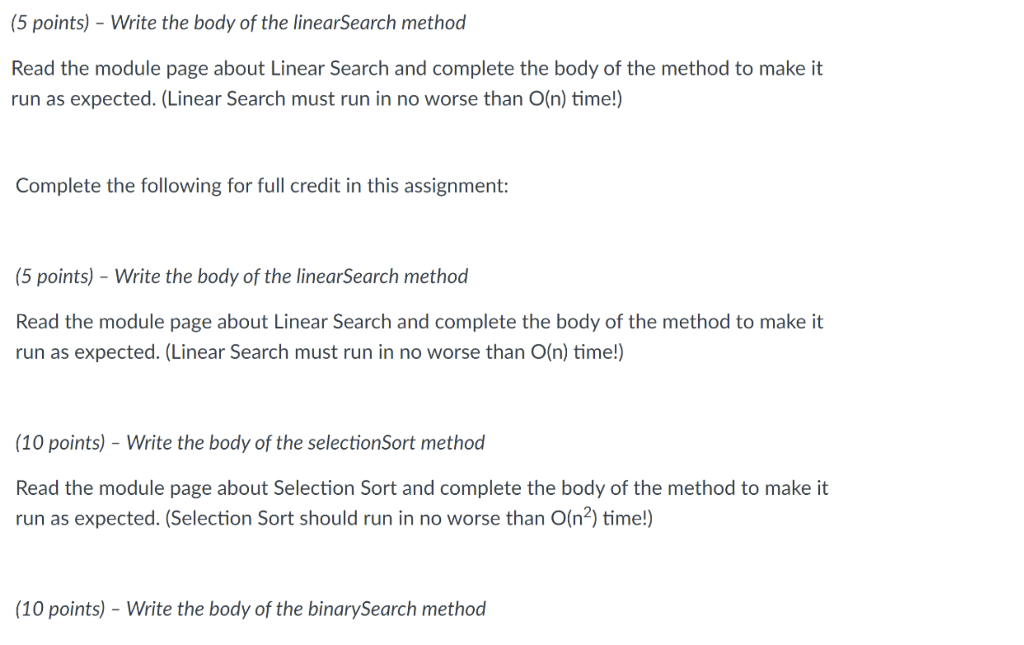Solved (5 points) - Write the body of the linearSearch | Chegg.com