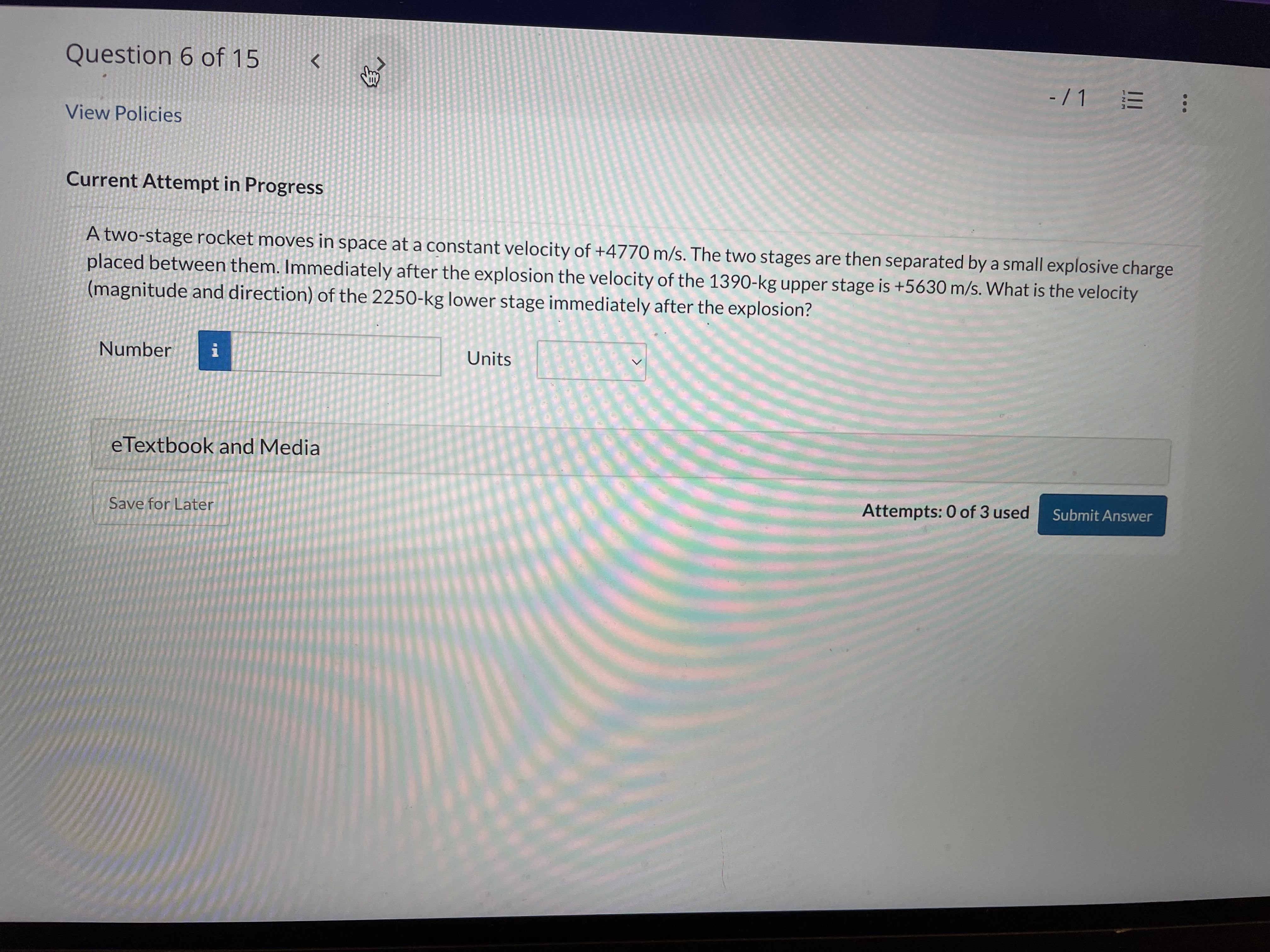 Solved Urrent Attempt in Progress A two-stage rocket moves | Chegg.com