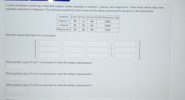 Solved (1 point) A dietician is planning a meal that | Chegg.com