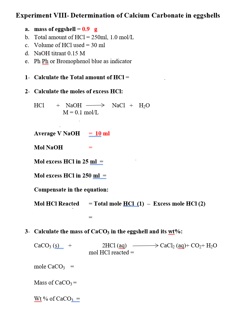 Solved Experiment VIII- Determination of Calcium Carbonate | Chegg.com