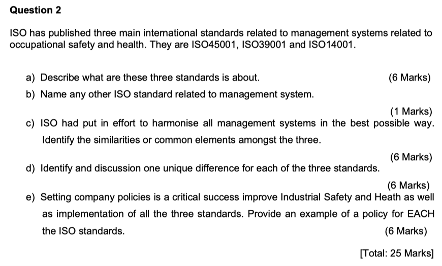 Solved Question 2 ISO has published three main international | Chegg.com