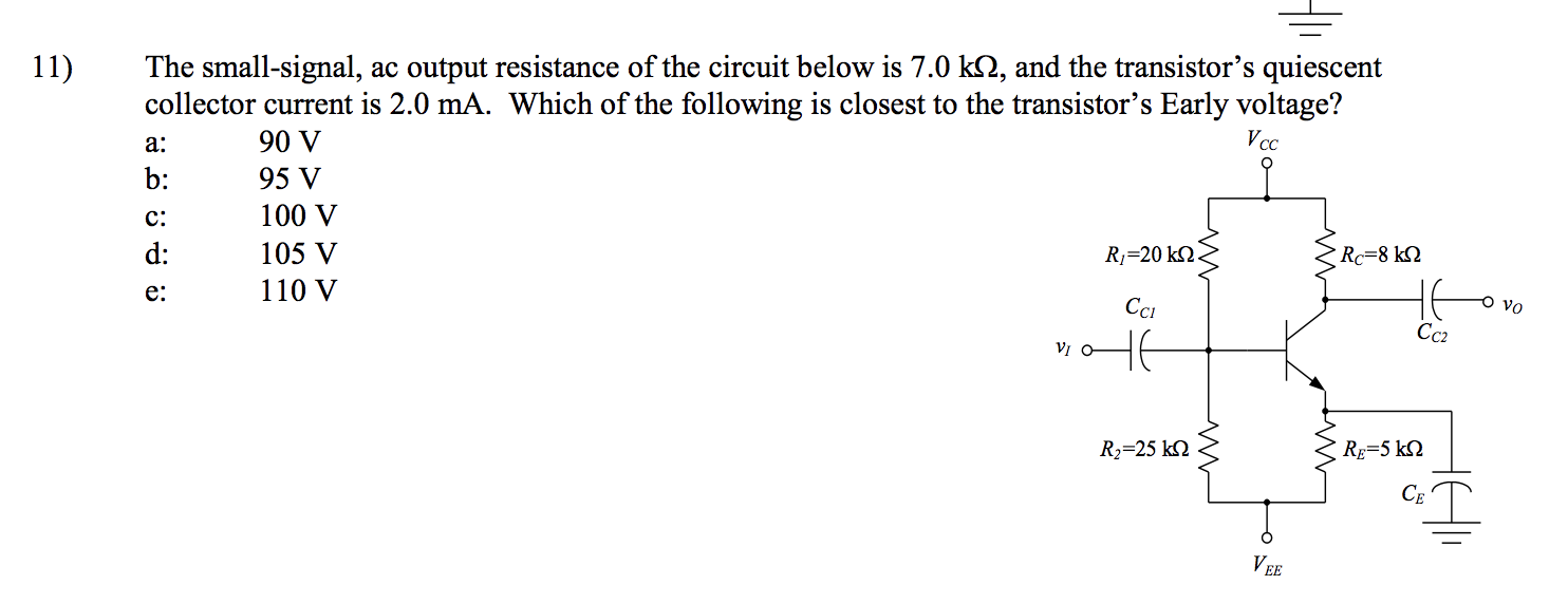 Solved 11) The small-signal, ac output resistance of the | Chegg.com