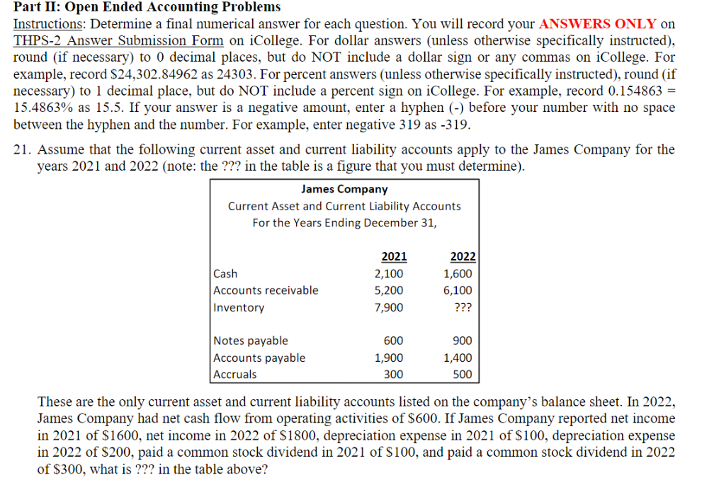 Part II: Open Ended Accounting Problems Instructions: | Chegg.com
