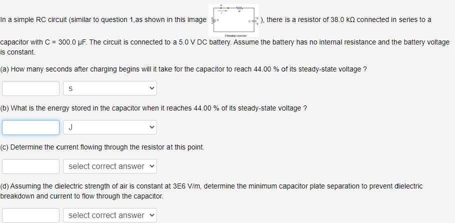 Solved In a simple RC circuit (similar to question 1 , as | Chegg.com