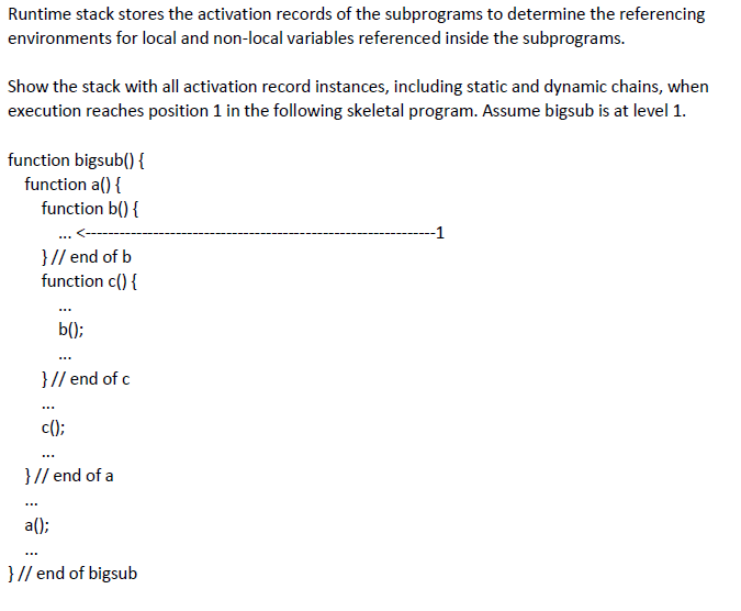 Solved Runtime stack stores the activation records of the | Chegg.com