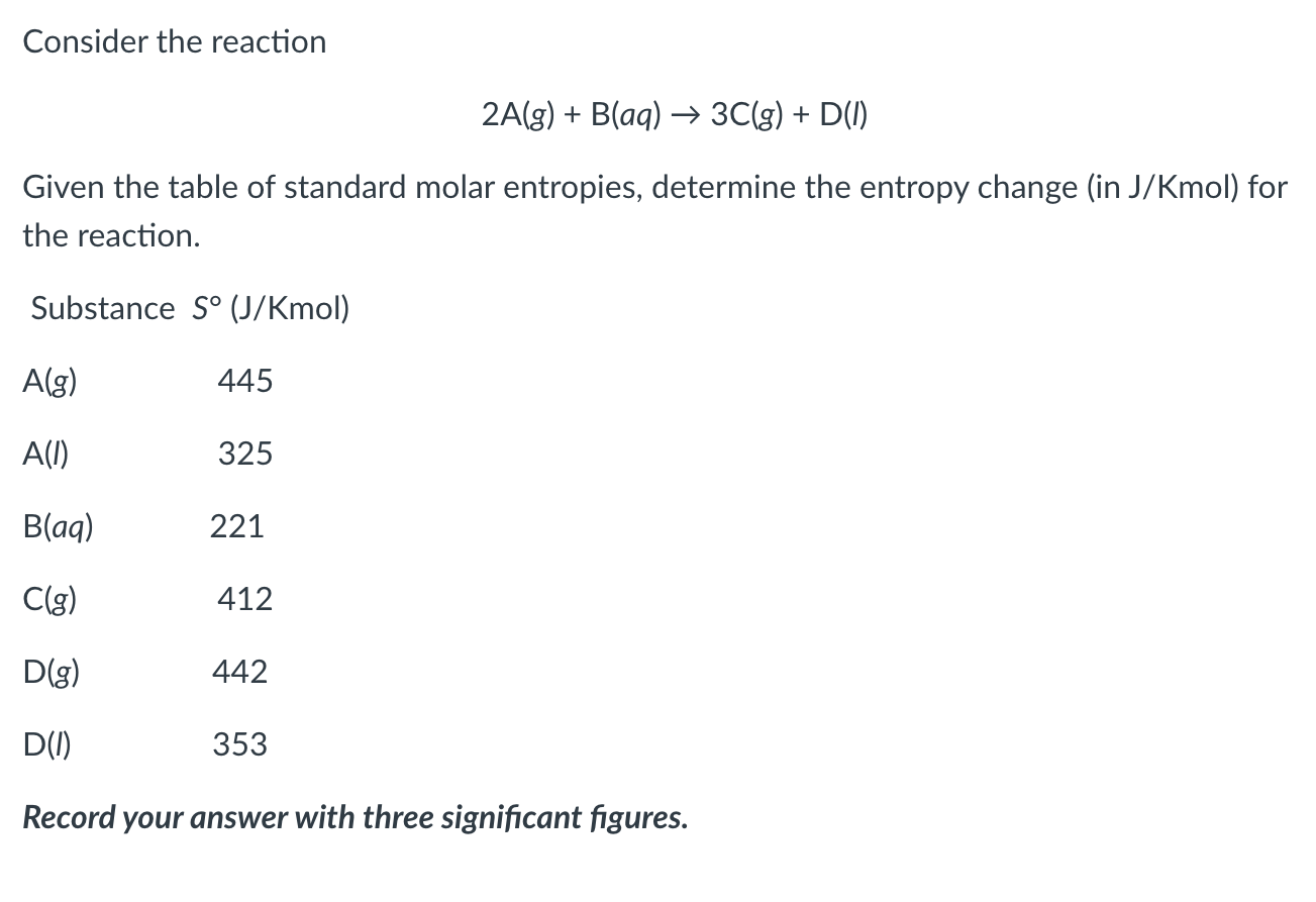 Solved Consider the reaction2A(g)+B(aq)→3C(g)+D(l)Given the | Chegg.com