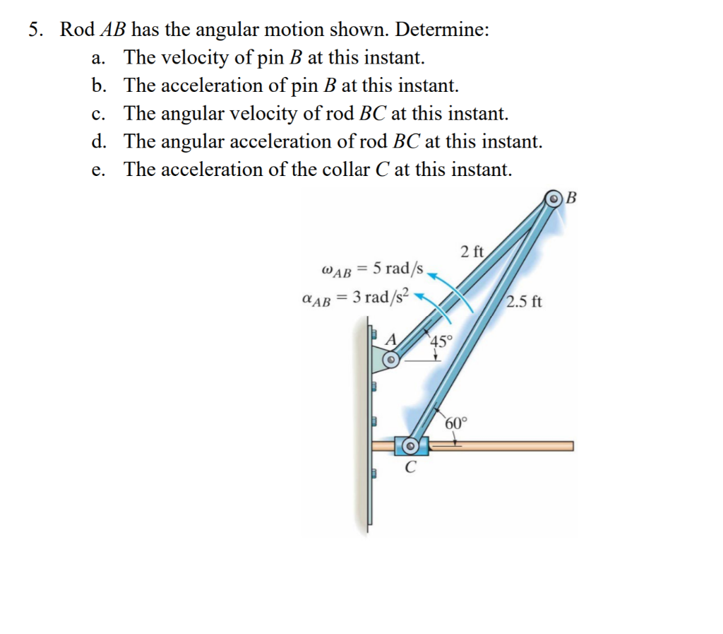 Solved 5. Rod AB has the angular motion shown. Determine: a. | Chegg.com