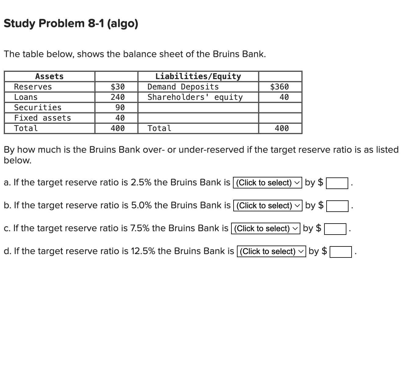 Solved Study Problem 8-1 (algo)The table below, shows the | Chegg.com