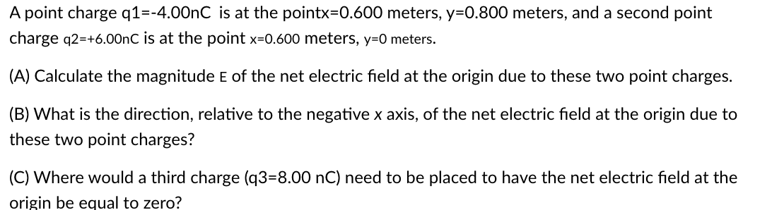 Solved A point charge q1=-4.00nC is at the pointx=0.600 | Chegg.com