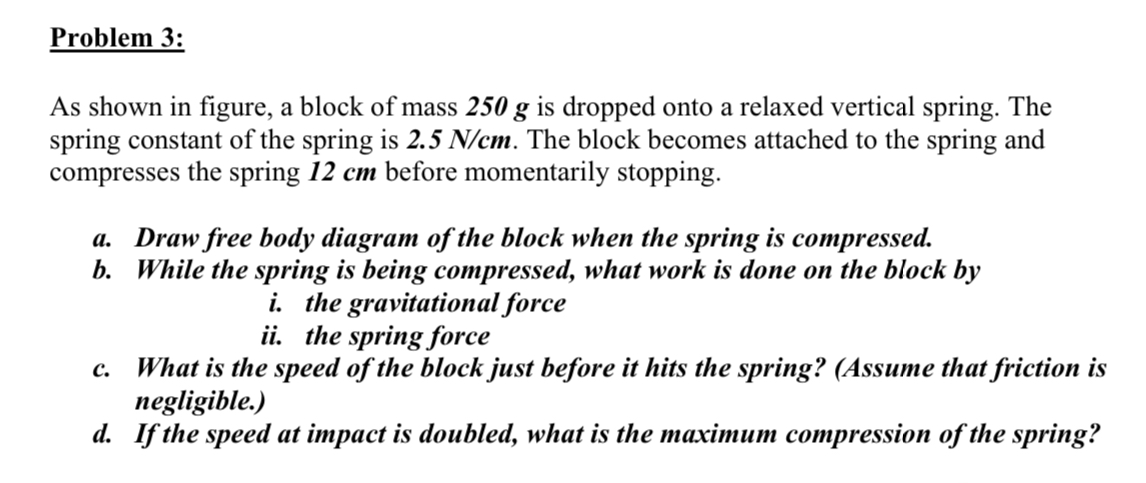 Solved As shown in figure, a block of mass 250 g is dropped | Chegg.com