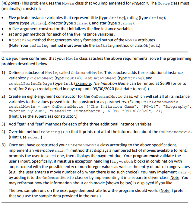 Solved (40 points) This problem uses the Movie class that | Chegg.com