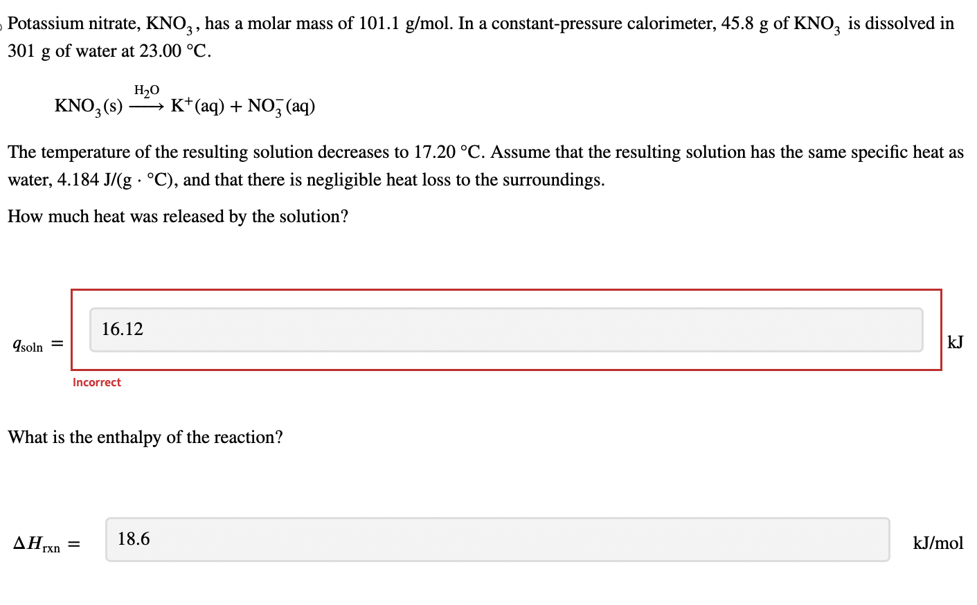 Solved Potassium nitrate, KNO3, has a molar mass of 101.1 | Chegg.com