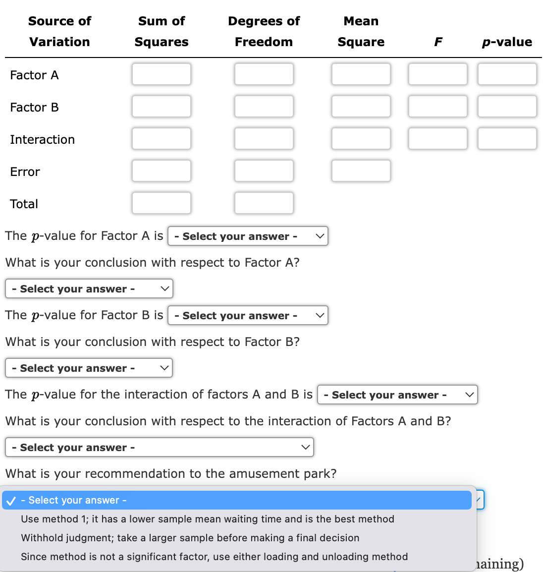 Solved An amusement park studied methods for decreasing the | Chegg.com