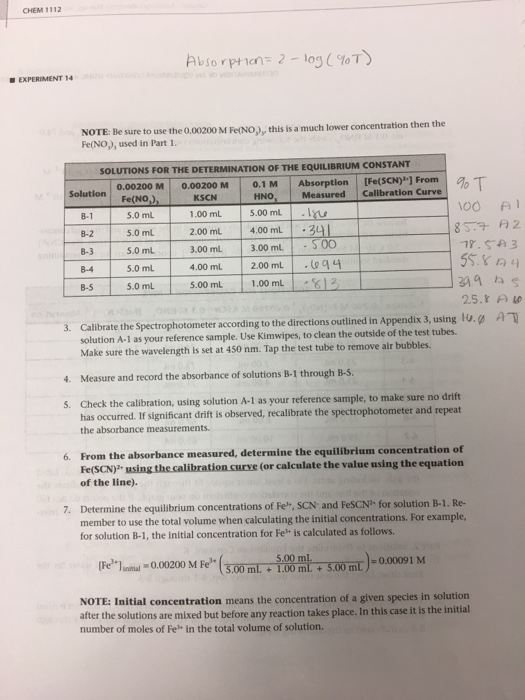 CHEM 1112 EXPERIMENT 14 NOTE: Be sure to use the | Chegg.com
