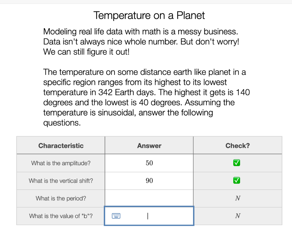 Solved Temperature on a Planet Modeling real life data with | Chegg.com