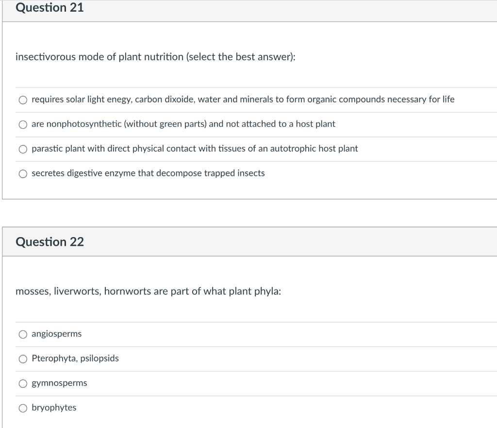 Solved Question 21 insectivorous mode of plant nutrition | Chegg.com