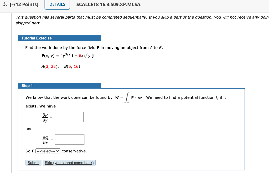 Solved 3. [-/12 Points] DETAILS SCALCET8 16.3.509.XP.MI.SA. | Chegg.com