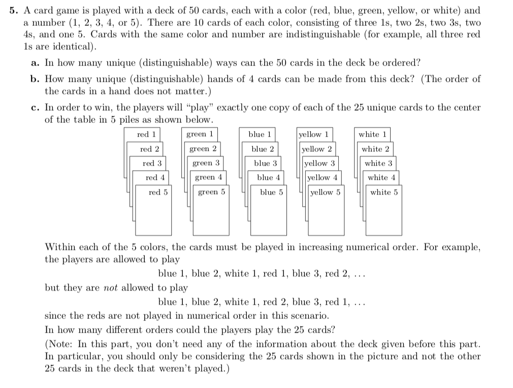 Solved 5. A card game is played with a deck of 50 cards, | Chegg.com
