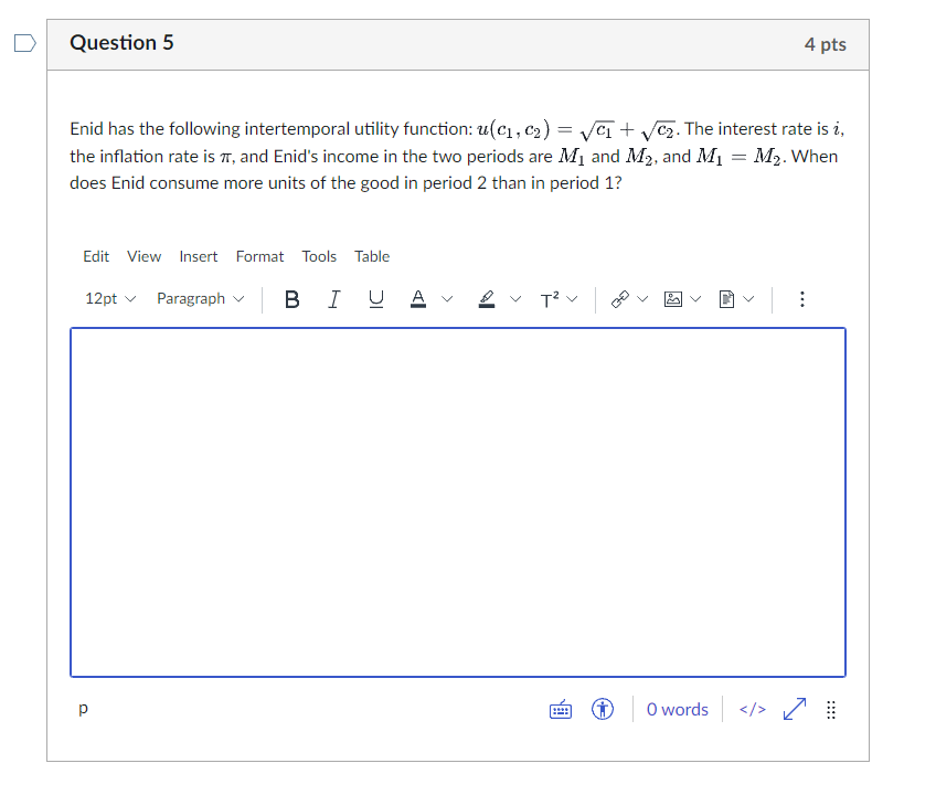 Solved Enid has the following intertemporal utility | Chegg.com