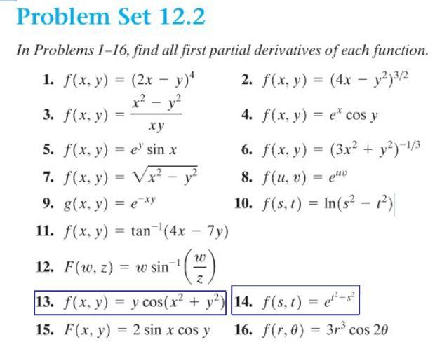 Solved Problem Set 12.2 In Problems 1-16, find all first | Chegg.com