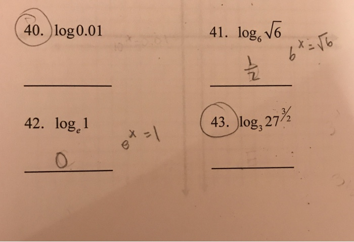 Solved 40. )log 0.01 42. log,1 43. )log, 272 | Chegg.com