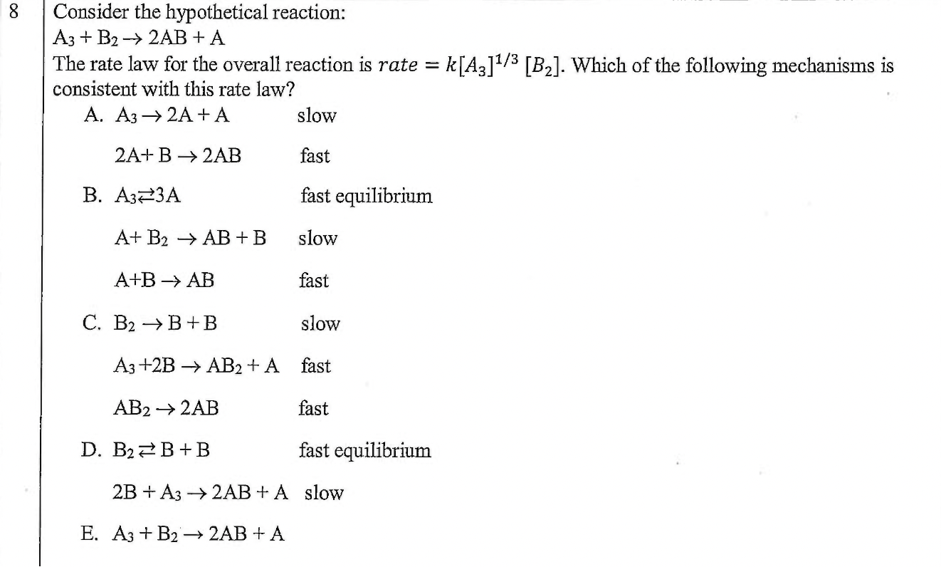 Solved A3+B2→2AB+A The rate law for the overall reaction is | Chegg.com