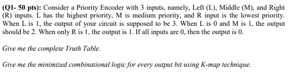 Solved (Q1- 50 pts): Consider a Priority Encoder with 3 | Chegg.com