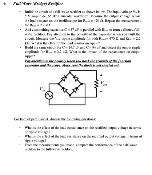 Solved Full-Wave (Bridge) Rectifier • Build the circuit of a | Chegg.com
