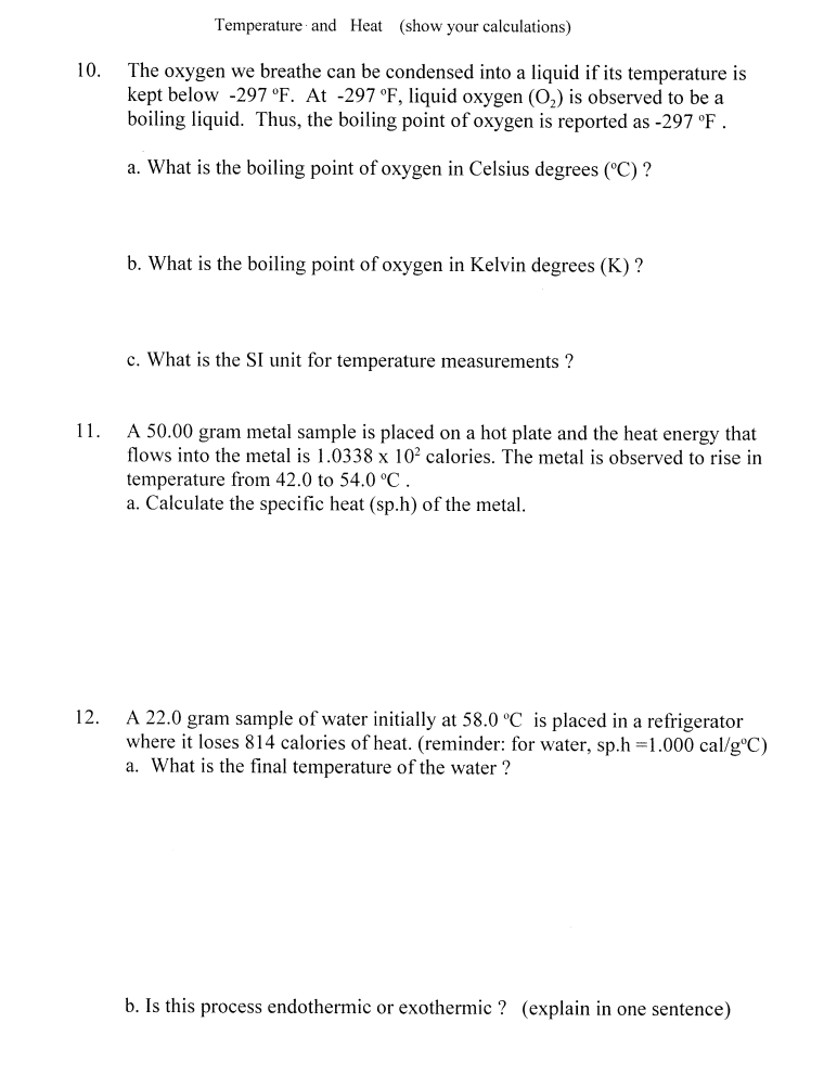 Solved Temperature and Heat (show your calculations) 10. The | Chegg.com