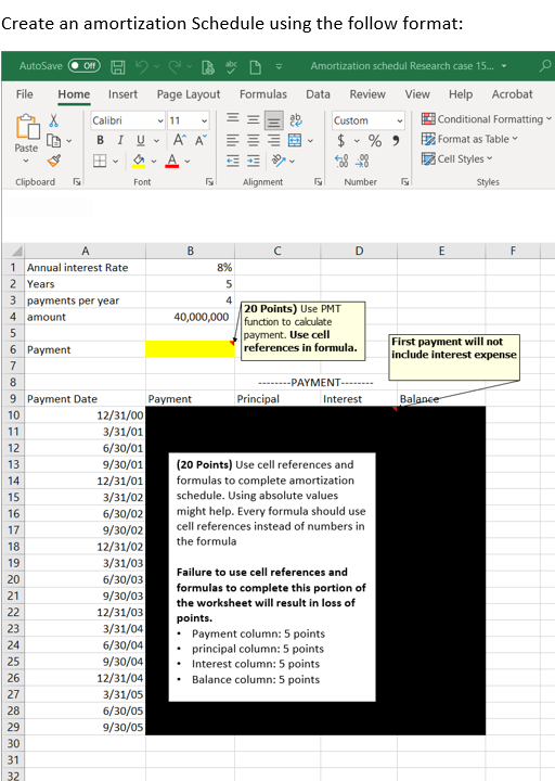Solved Create an amortization Schedule using the follow | Chegg.com