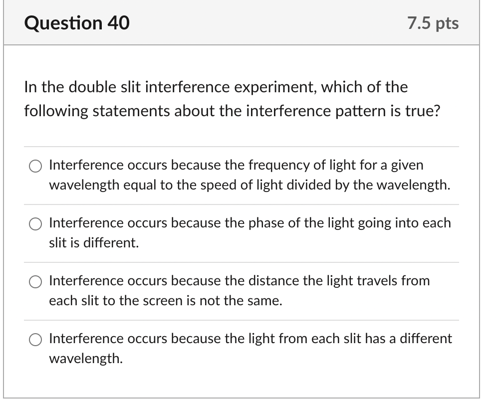 Solved In the double slit interference experiment, which of | Chegg.com