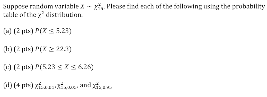 Solved Suppose random variable X ~ xỉ5. Please find each of | Chegg.com