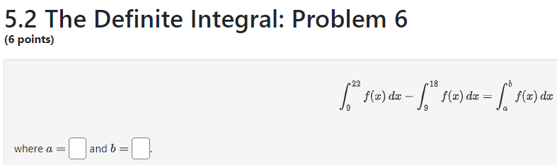Solved 5.2 The Definite Integral: Problem 6 (6 points) | Chegg.com