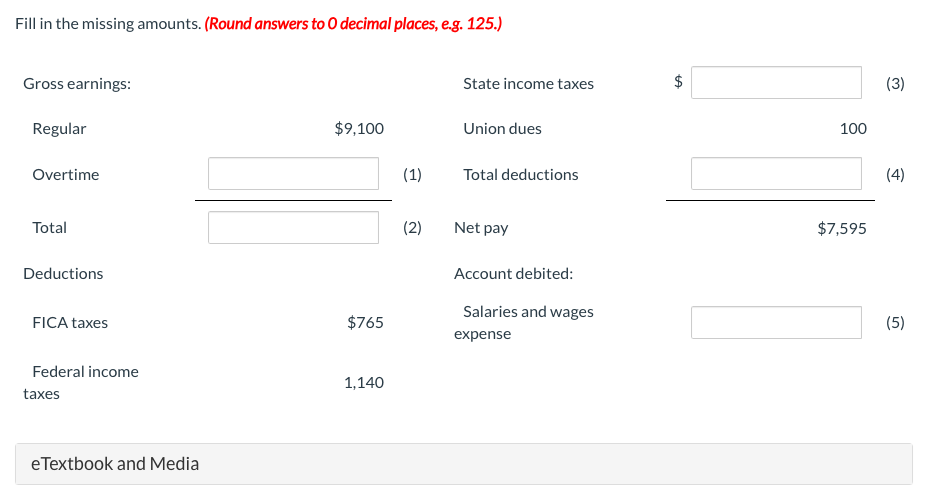 Solved Fill in the missing amounts. (Round answers to 0 | Chegg.com
