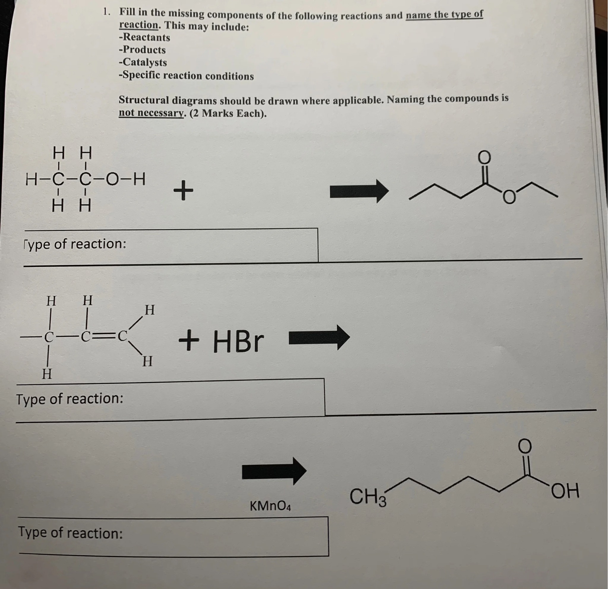1. Fill in the missing components of the following | Chegg.com