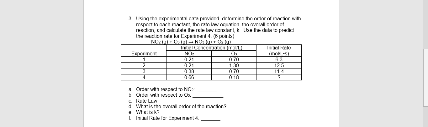 Solved 3. Using the experimental data provided, determine | Chegg.com