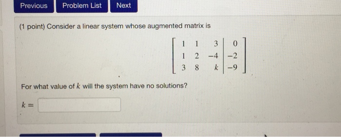 Solved Previous Problem List Next (1 point) Consider a | Chegg.com