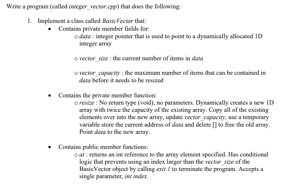 Solved Write a program (called integer_vector.cpp) that does | Chegg.com