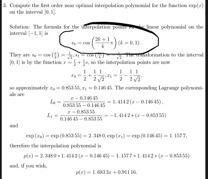 Solved 3 Compute The First Order Near Optimal Interpolation