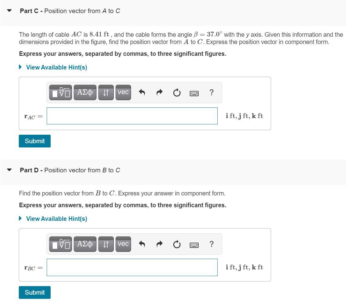 Solved A Revi Part A - Position vector from A to B Learning | Chegg.com