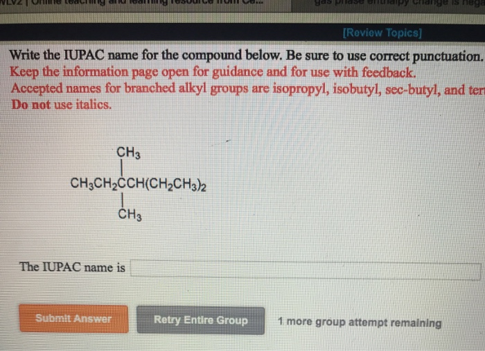 Solved Reviow Topics) Refe rite the IUPAC name for the | Chegg.com
